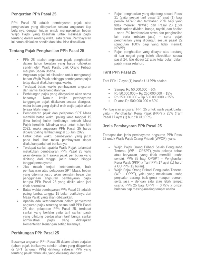 Pengertian PPH Pasal 25 | PDF | Pengelolaan Keuangan & Uang