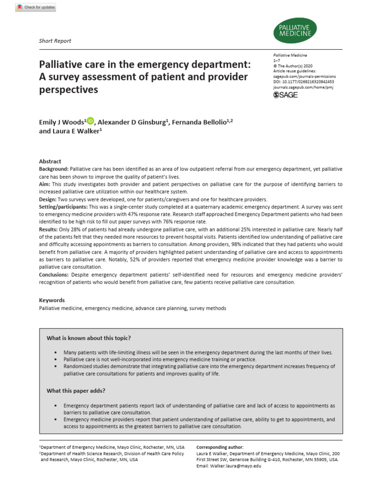 Palliative Care in The Emergency Department: A Survey Assessment of ...