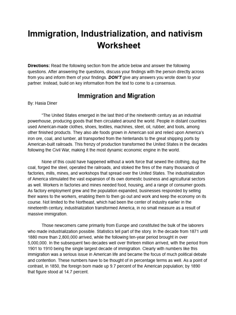 Lesson Plan Three Learning Activity Two Worksheet | PDF | Immigration ...