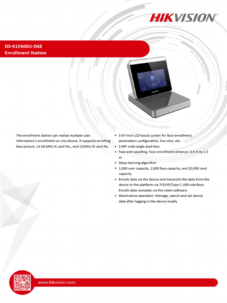 Spec of DS-K1F600U-D6E - Card Enrollment Station | PDF | Usb | Computer ...