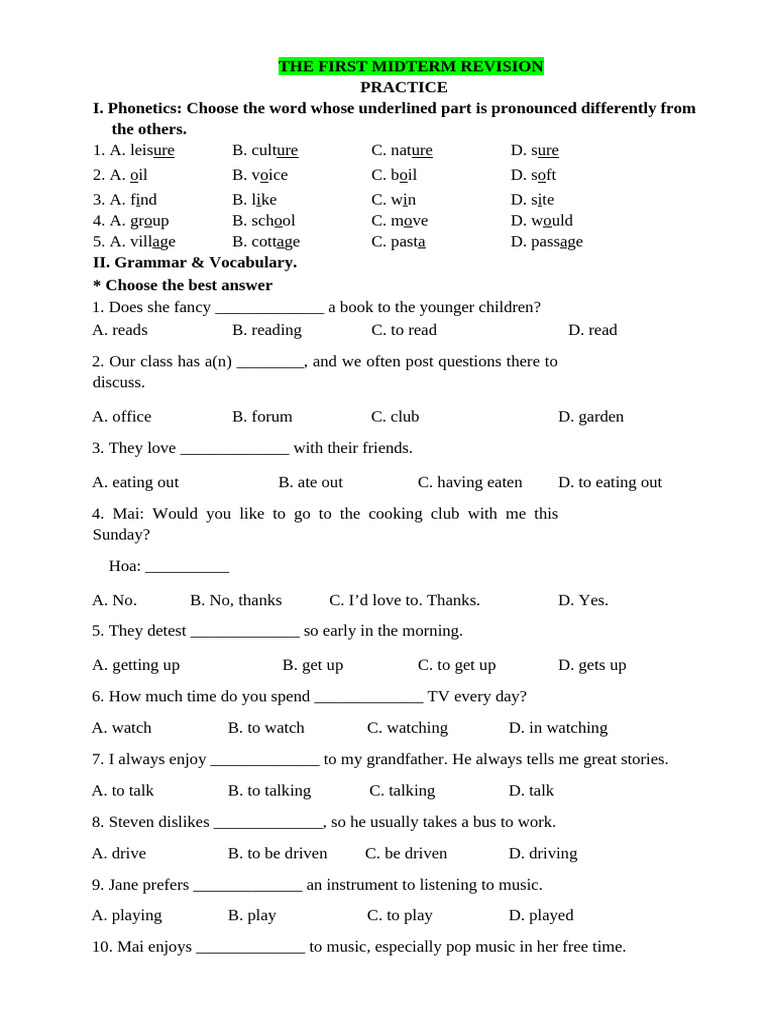 De Cuong On Tap Giua HK1 Anh 8 Global | PDF | Adolescence | Communication