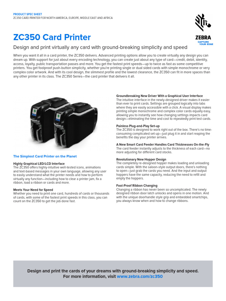 zc350 Specification Sheet en Us | PDF | Printer (Computing) | Microsoft ...