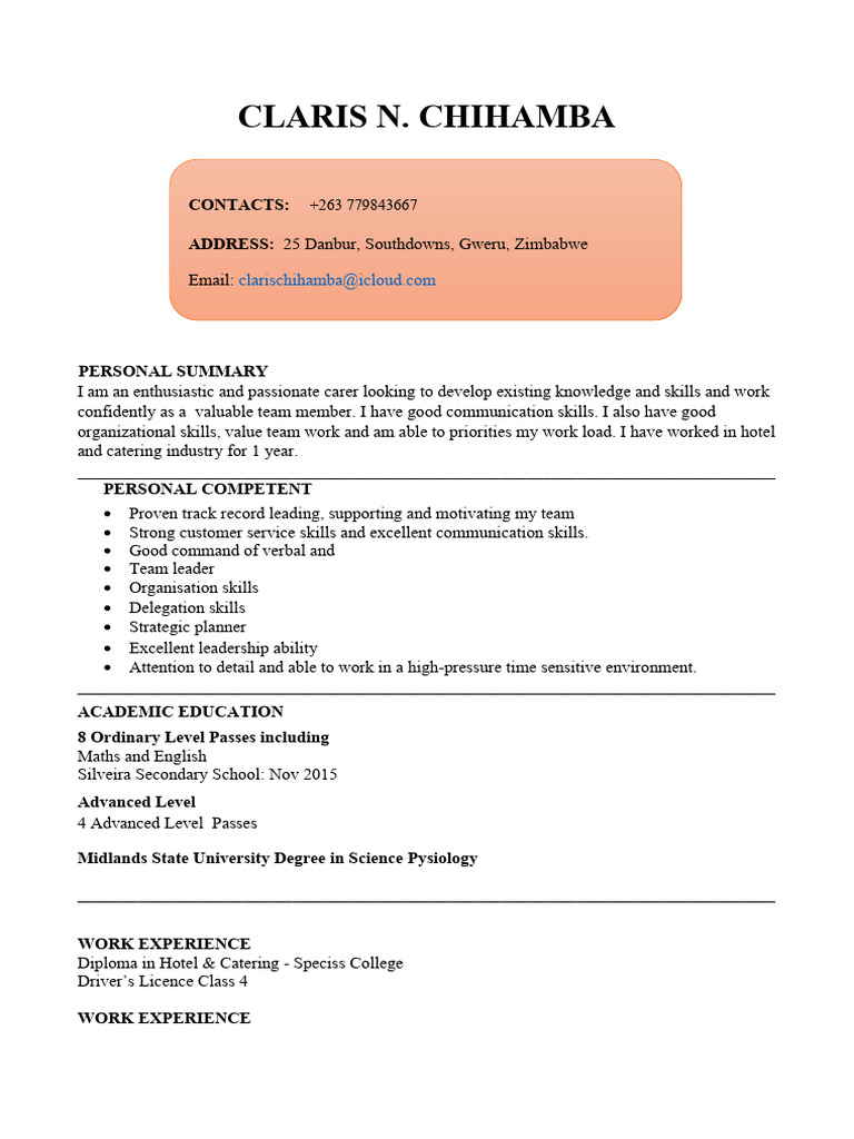 Claris N. Chihamba - CV | PDF