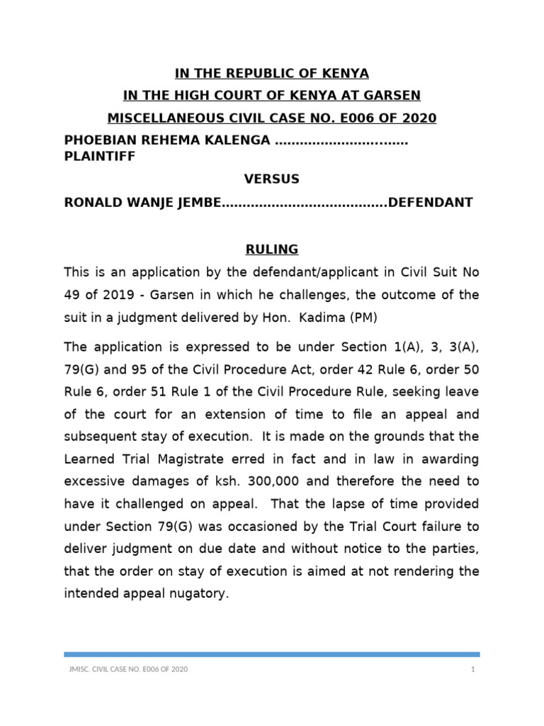 Kenya High Court Ruling on Appeal Delay | PDF | Lawsuit | Judgment (Law)