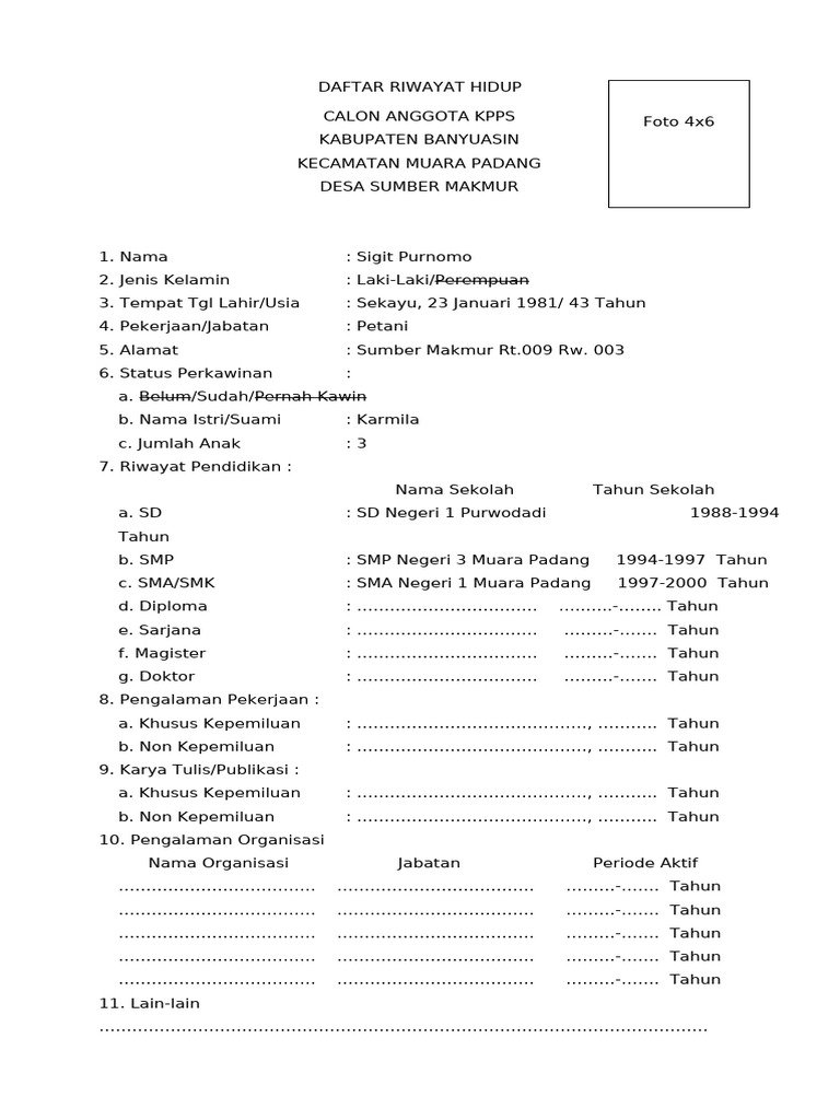 Daftar Riwayat Hidup Mds | PDF