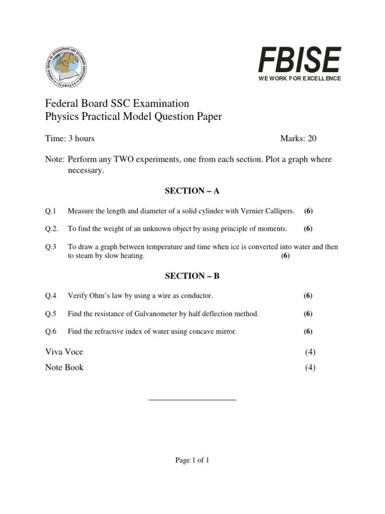 SSC Physics Practical Model Paper 2024 | PDF | Electrical Resistance ...