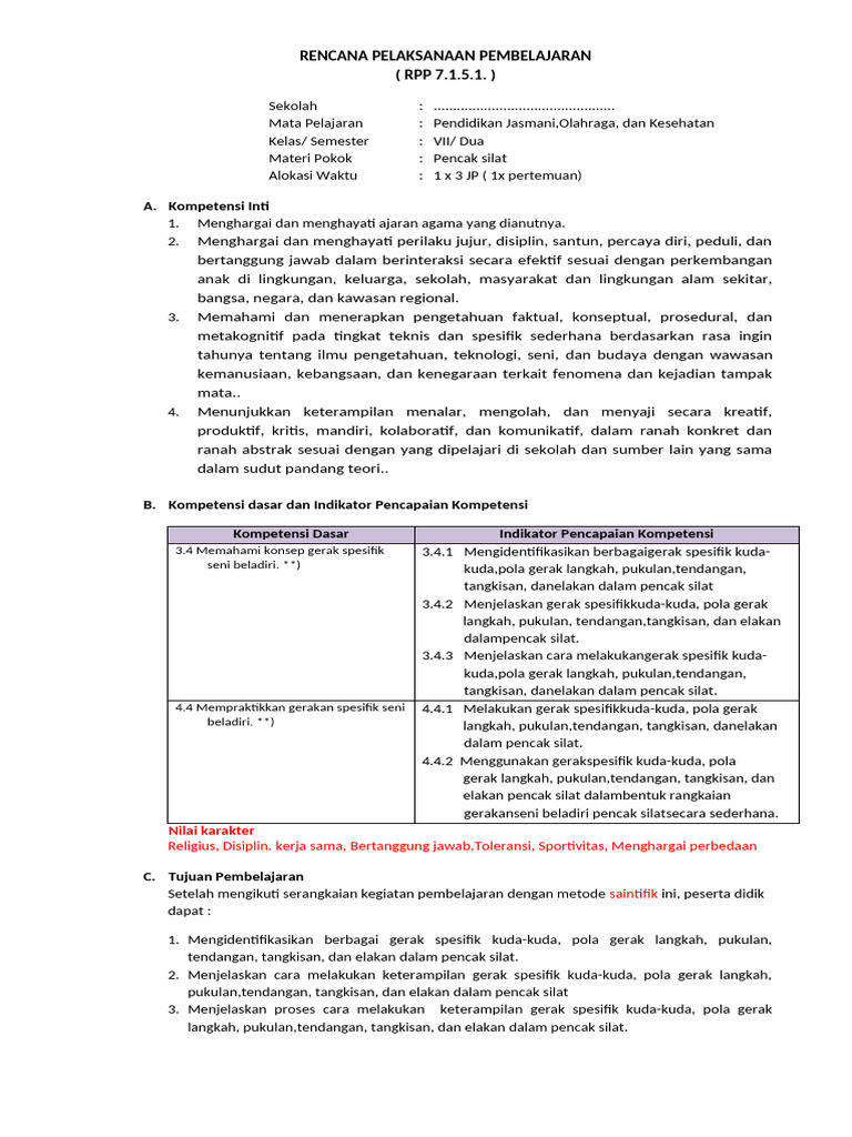 RPP Pencak Silat | PDF