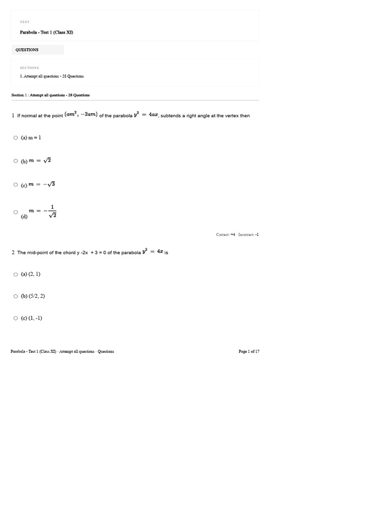 Parabola Test 1 | PDF | Classical Geometry | Manifold