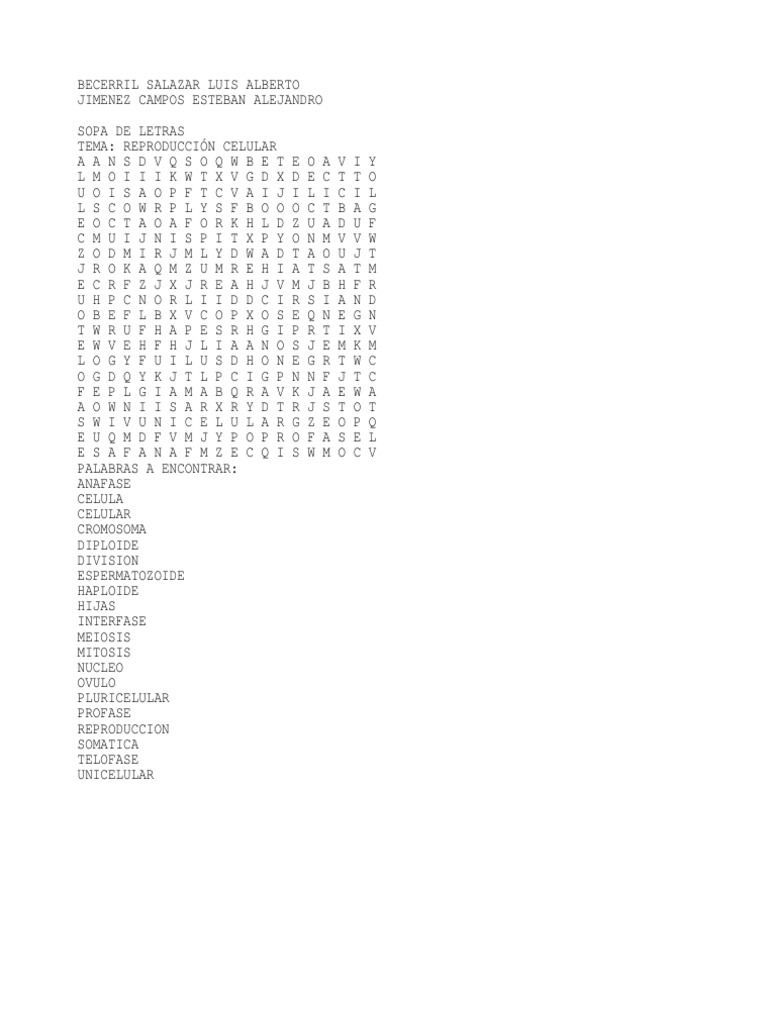 Sopa de Letras Reproduccion Celular | PDF