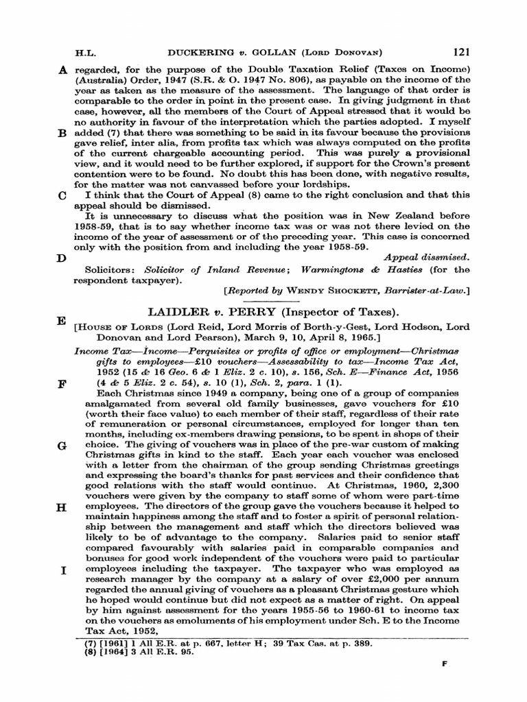 Laidler V Perry (Inspector of Taxes) (1965) 2 All ER 121 | PDF