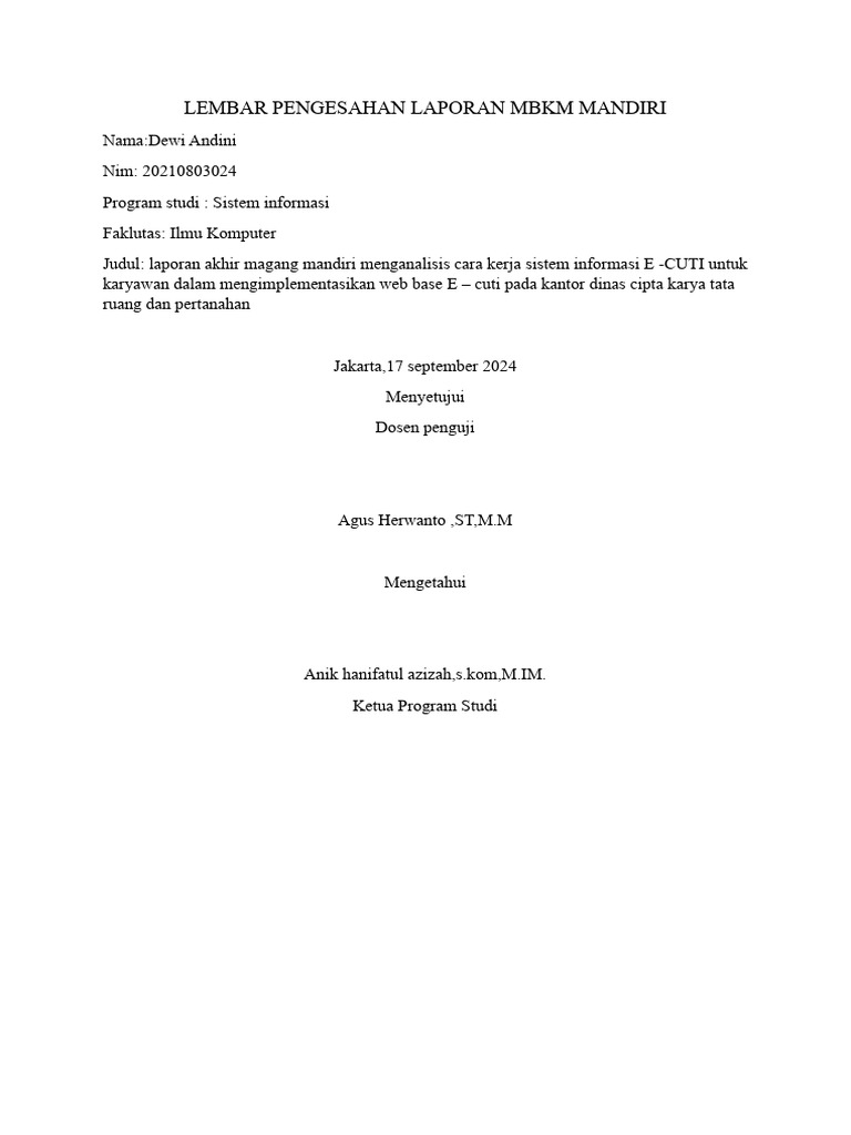 Lembar Pengesahan Laporan MBKM Mandiri | PDF