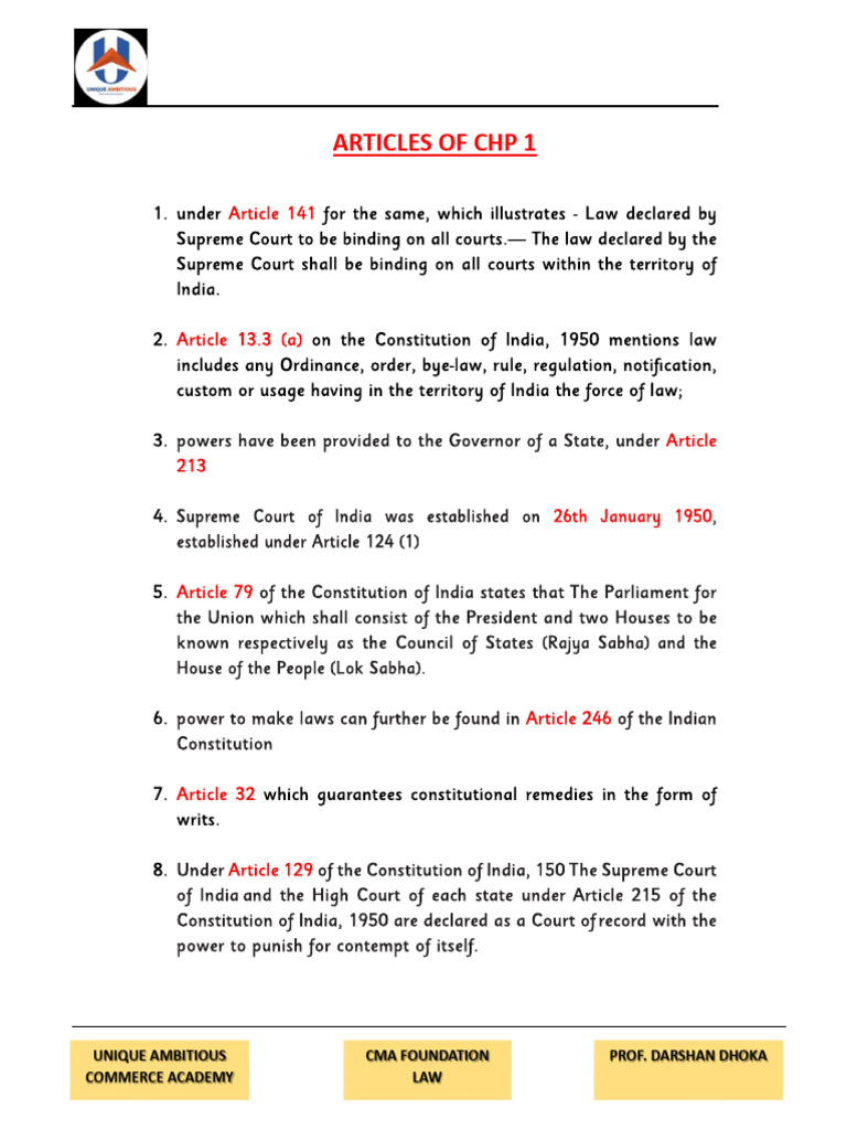 Articles of CHP 1 | PDF