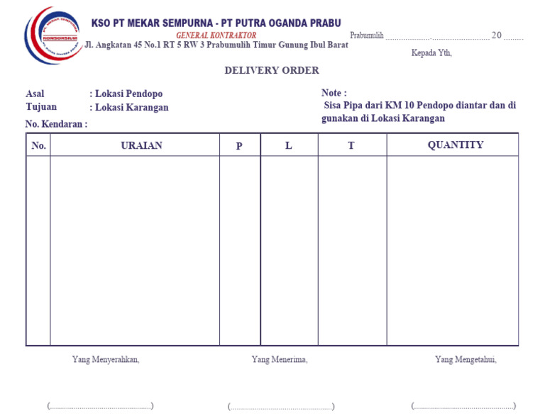 Nota Surat Delivery Order | PDF