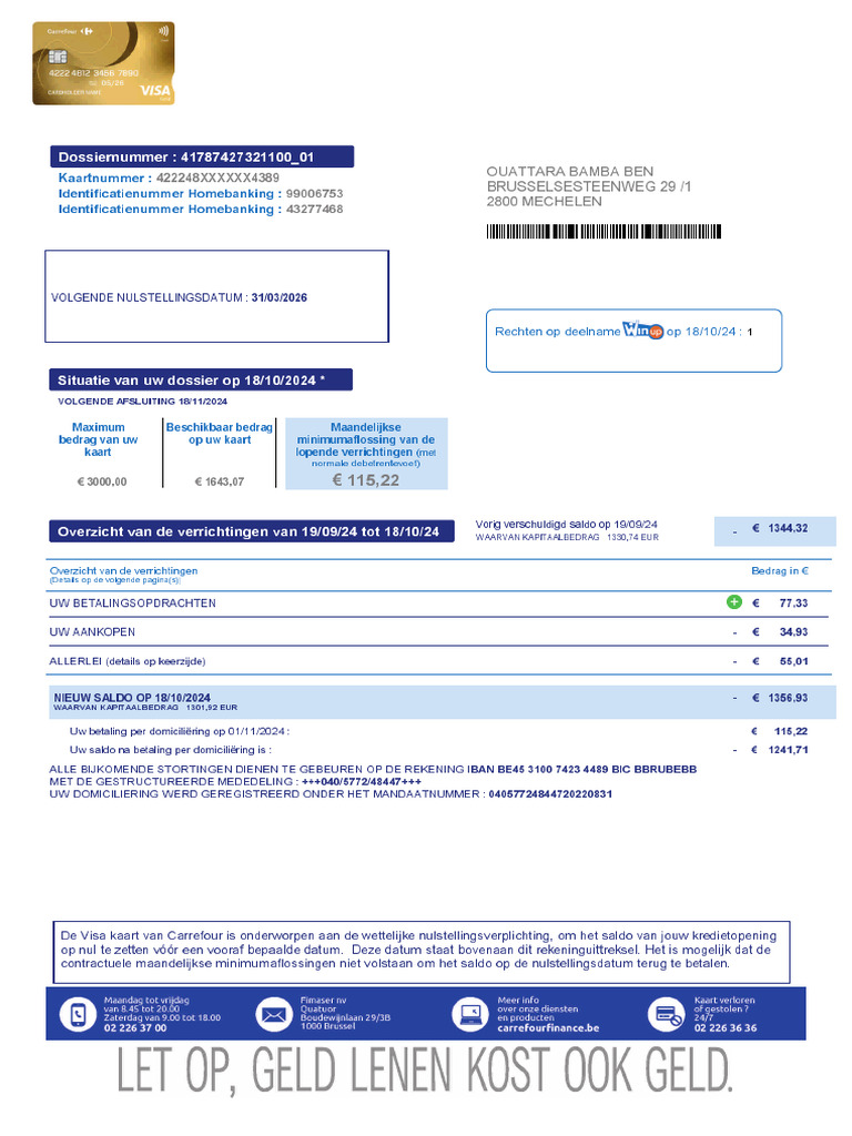 Dossiernummer: 41787427321100 - 01: 422248XXXXXX4389 99006753 43277468 ...