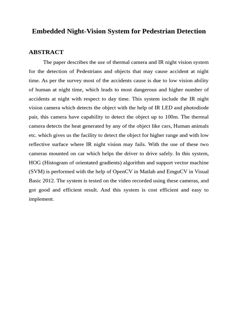 Embedded Night-Vision System For Pedestrian Detection - Doc | PDF ...