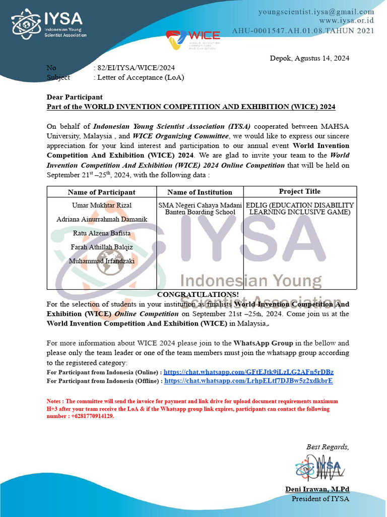 Letter of Acceptance (LoA) | PDF