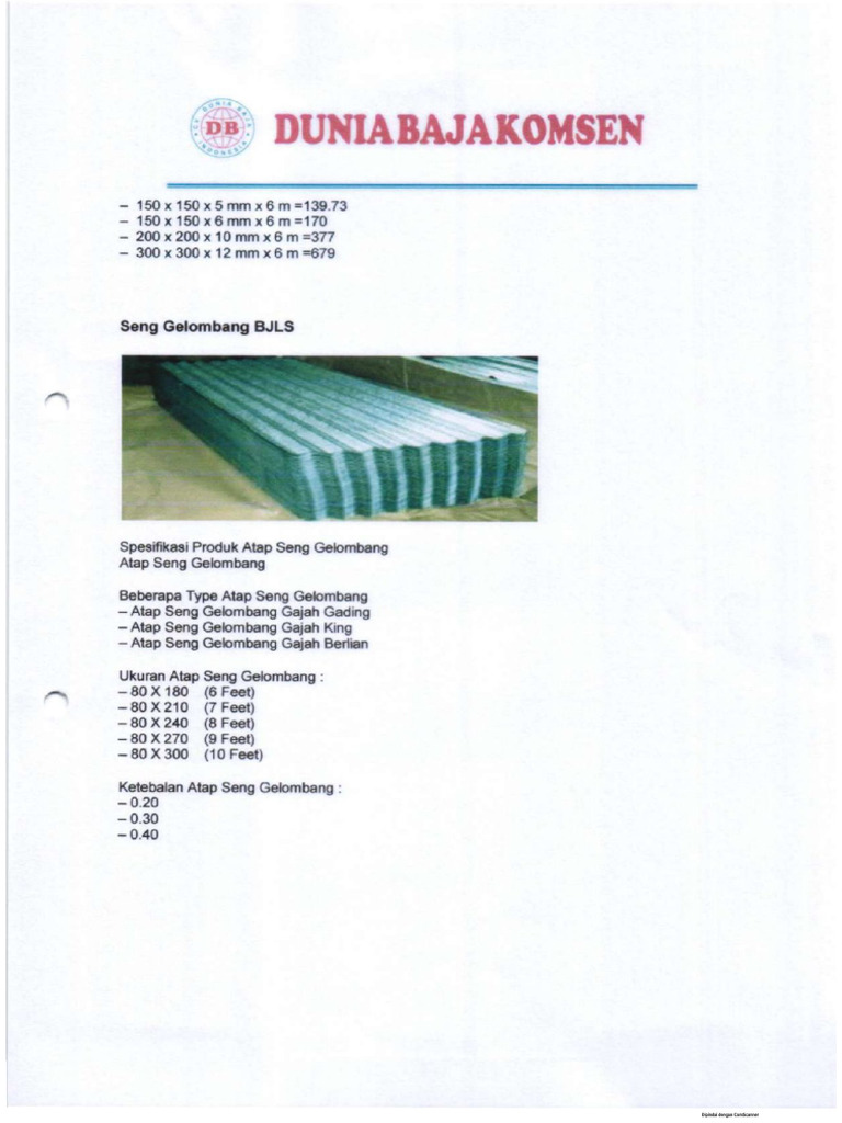 Seng Gelombang Dan Seng Pelat Datar | PDF | Materials | Building Materials