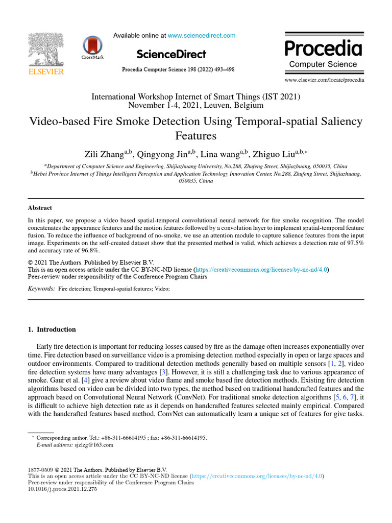 2021 Video Based Fire Smoke Detection Using Temporal Spatial Salienc Features Pdf