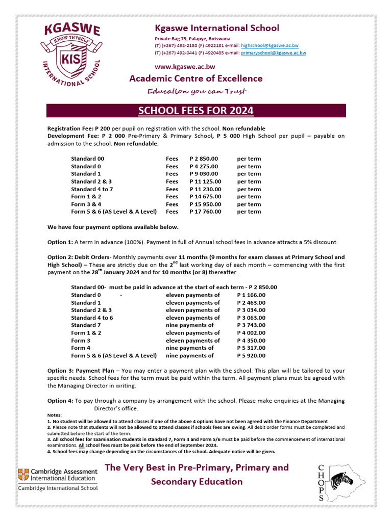 2024 School Fees | PDF | Payments