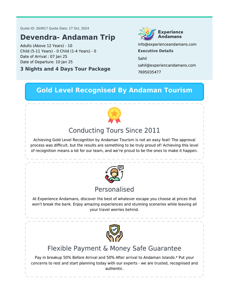 Devendra-Andaman Trip: Gold Level Recognised by Andaman Tourism | PDF