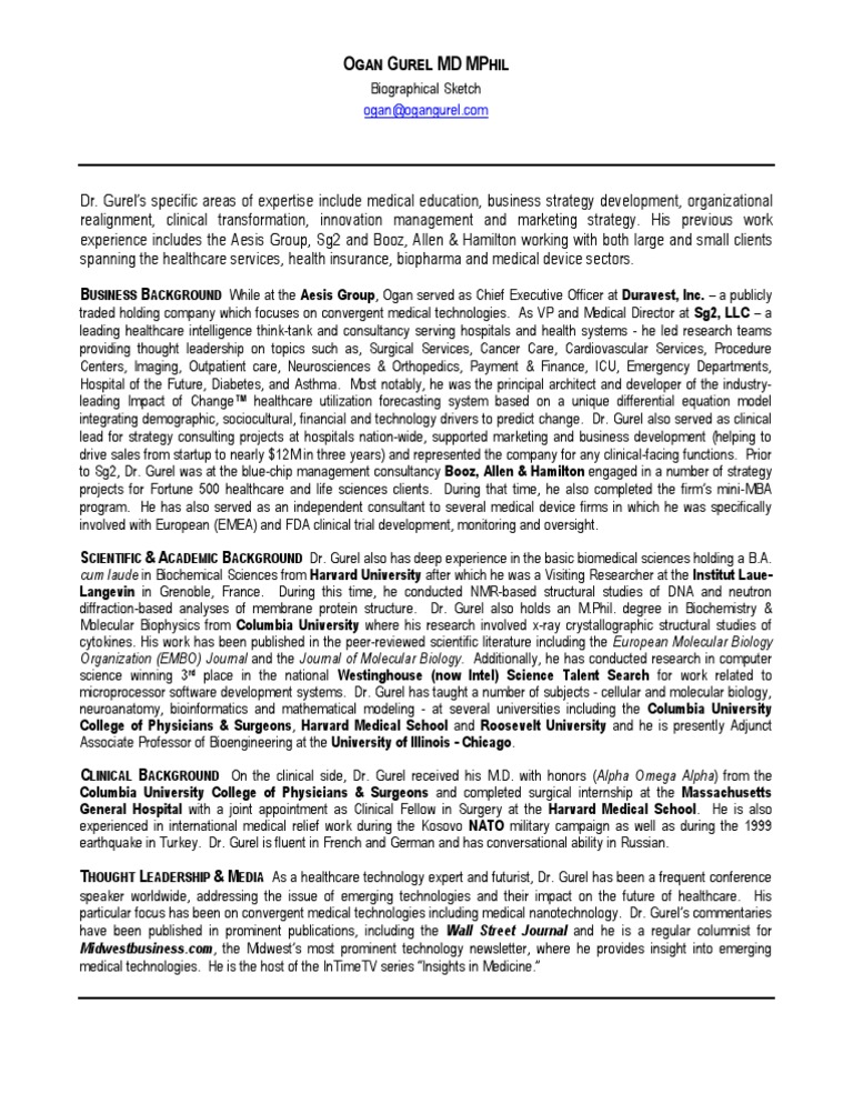Bio Sketch | PDF | Medical School | Health Care