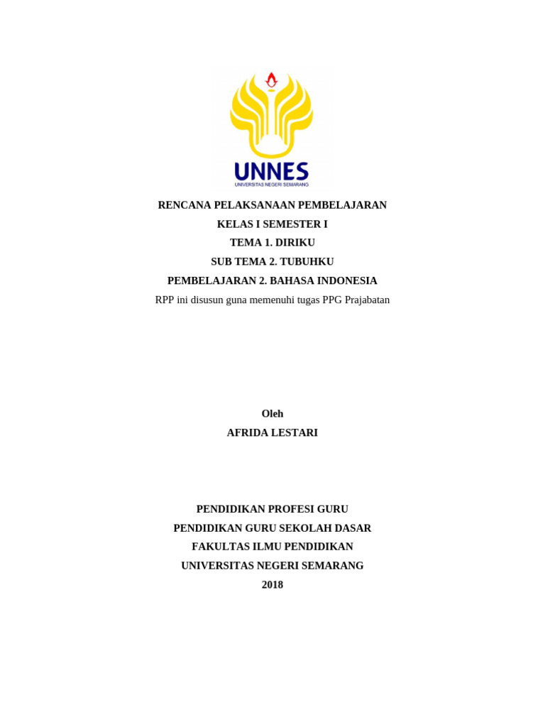 RPP Kls 1 t1 sb2 pb2 | PDF