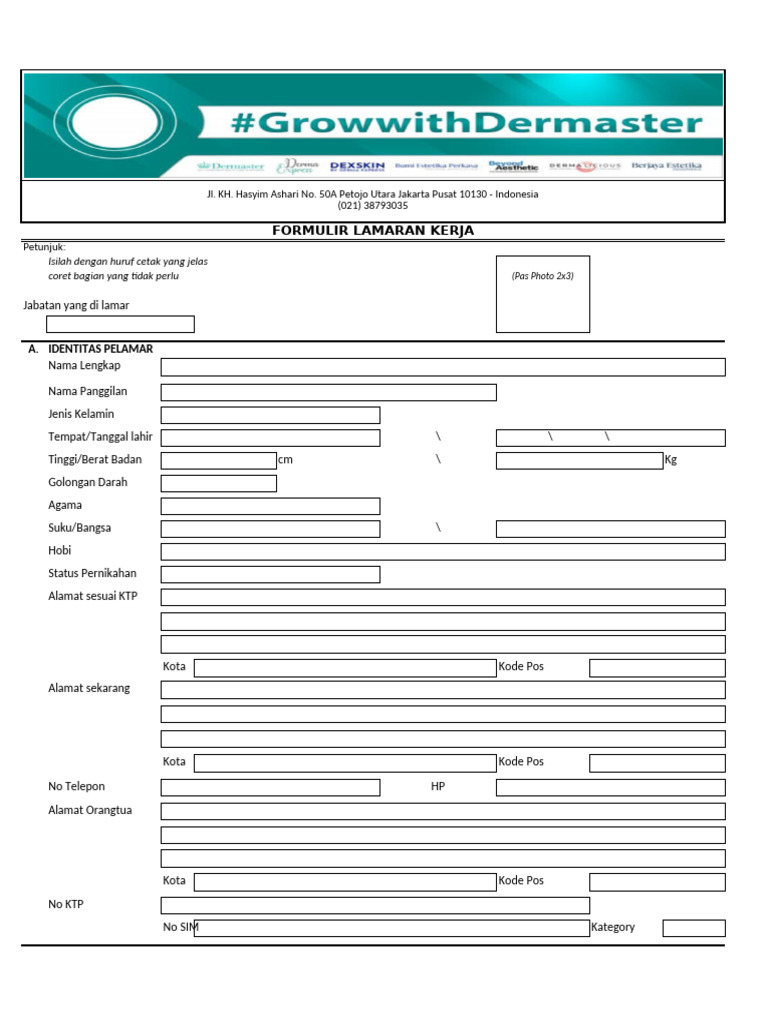 Form Dermaster Indonesia Group | PDF