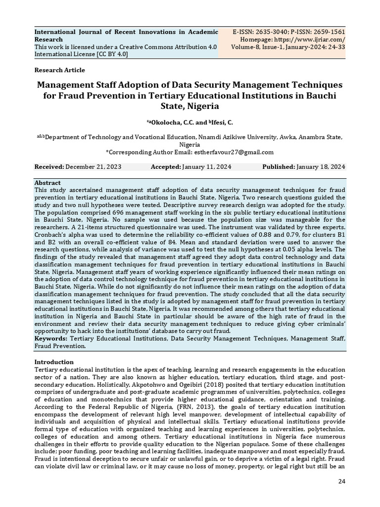 Management Staff Adoption of Data Security Management Techniques For Fraud Prevention in ...