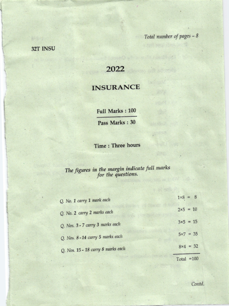 Insurance Exam Paper 2022 | PDF