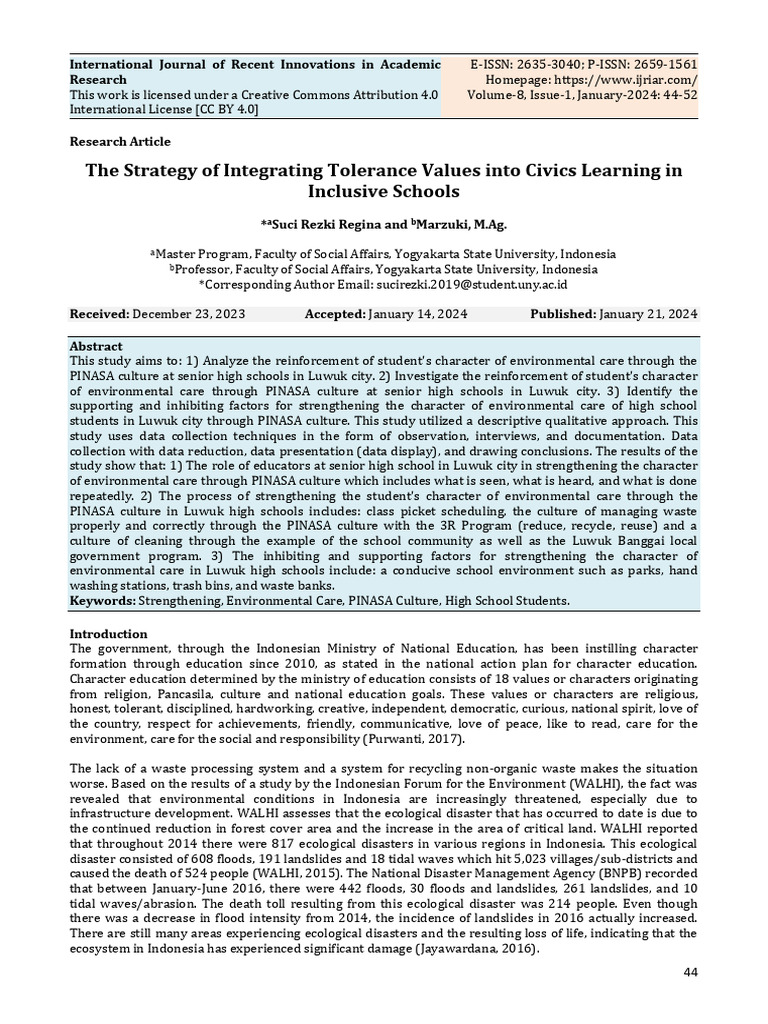 The Strategy of Integrating Tolerance Values Into Civics Learning in ...