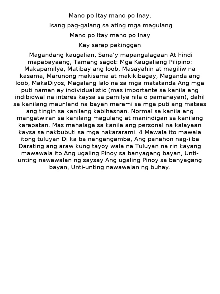 Mano Po Itay Mano Po Inay | PDF