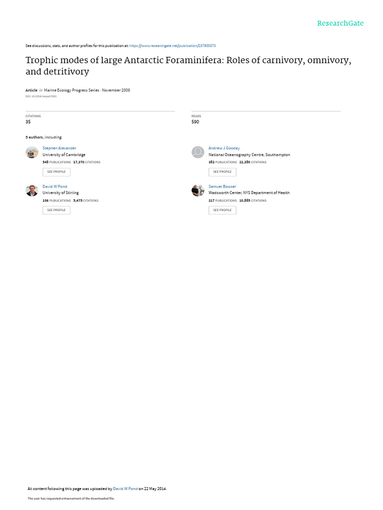 Trophic Modes of Large Antarctic Foraminifera: Roles of Carnivory ...