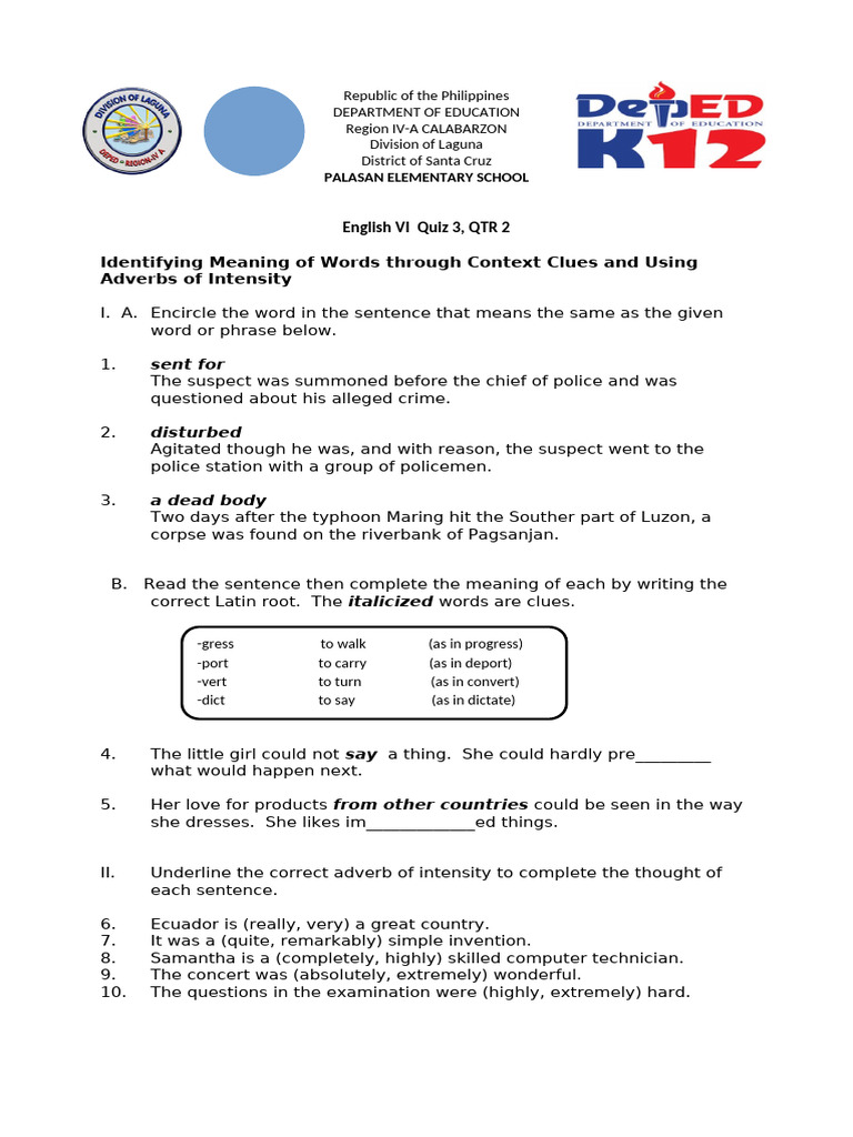 English 6, Short Quiz 3, QTR 2 | PDF