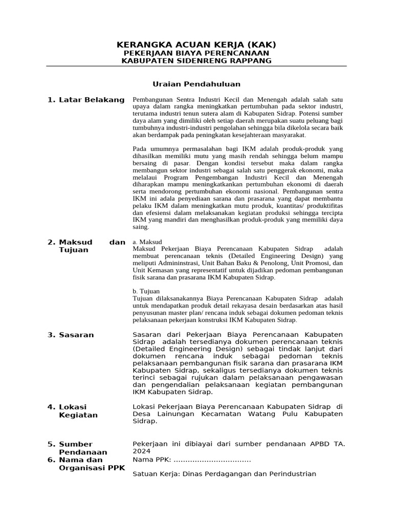 Kerangka Acuan Kerja | PDF