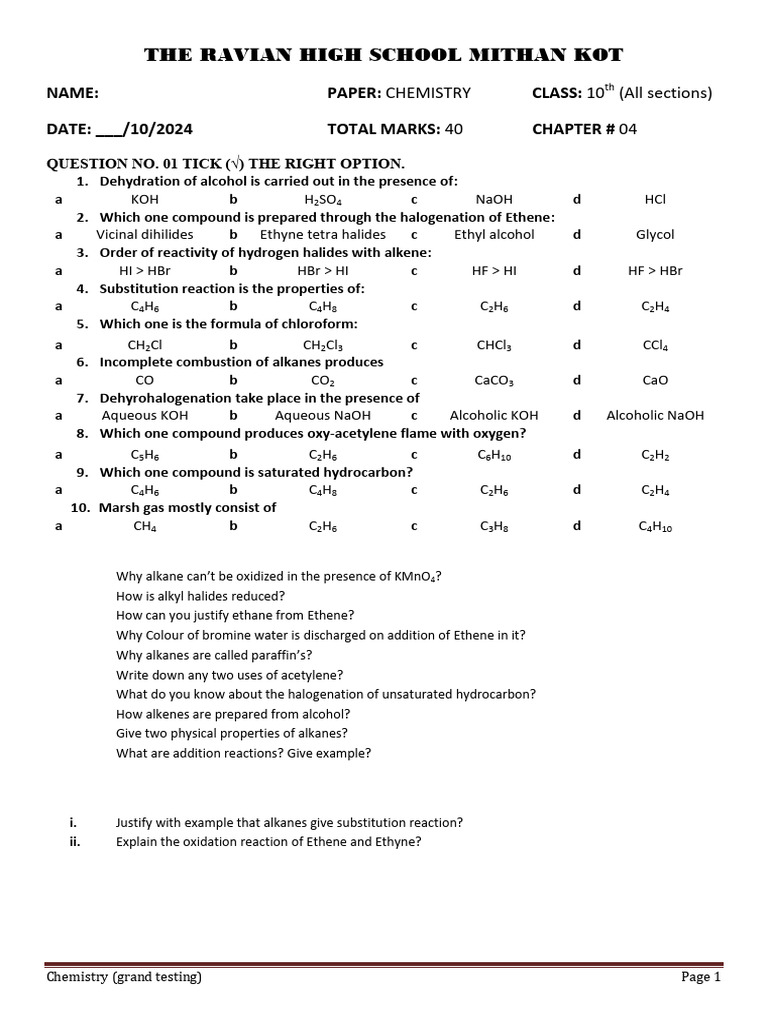 Chem 10th Ch#4 All Sections | PDF | Alkene | Ethylene
