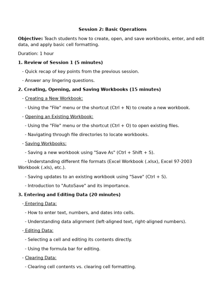 Session 2 - Basic Operations | PDF | Microsoft Excel | Software