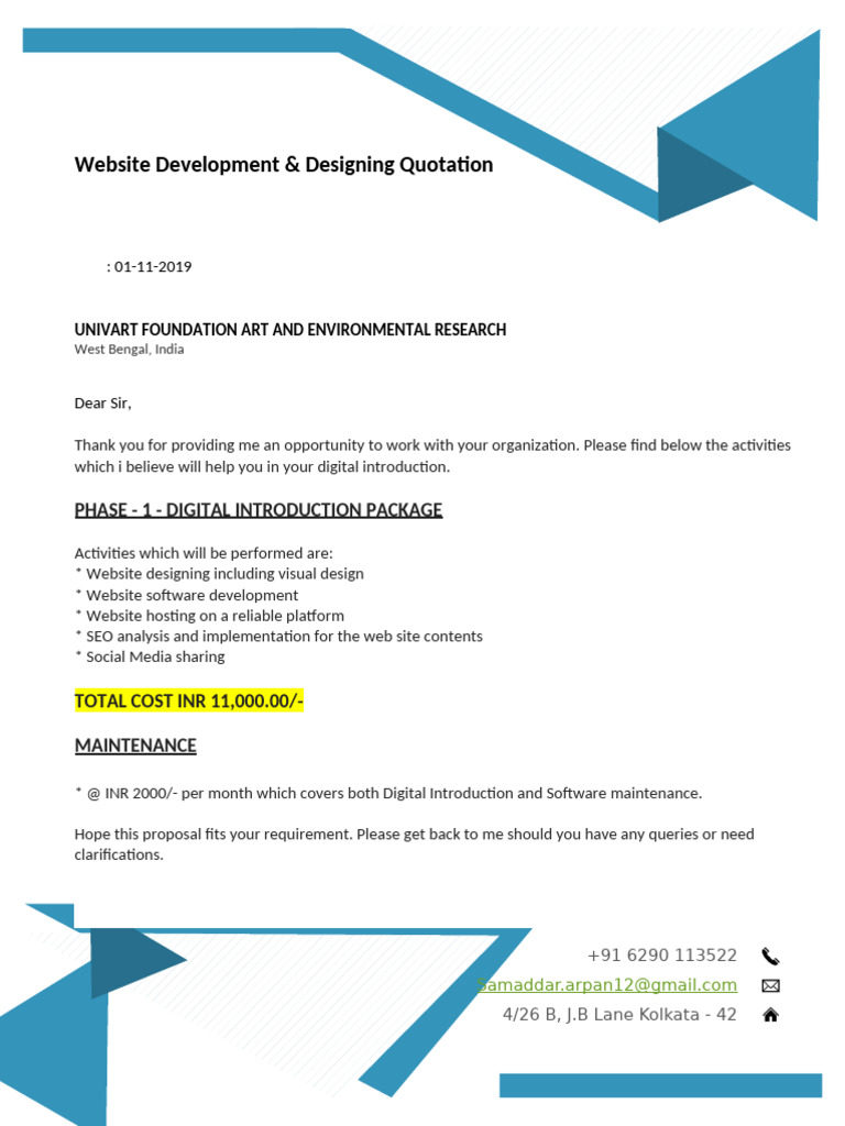 Univart Web Development Quotation | PDF | Business | Finance & Money Management