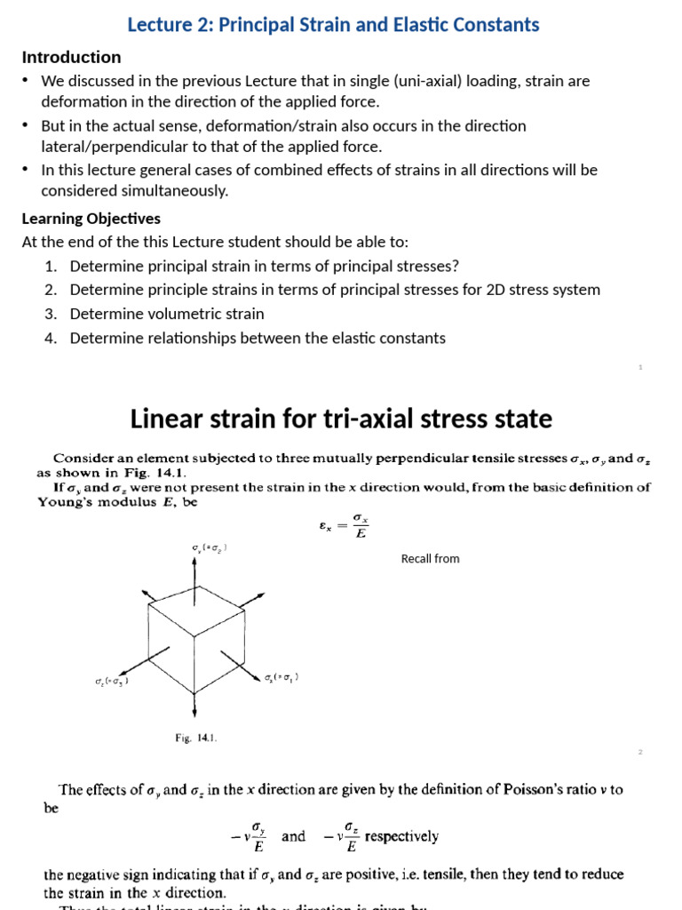 Lecture 2 Principal Strain and Elastic Constants | PDF