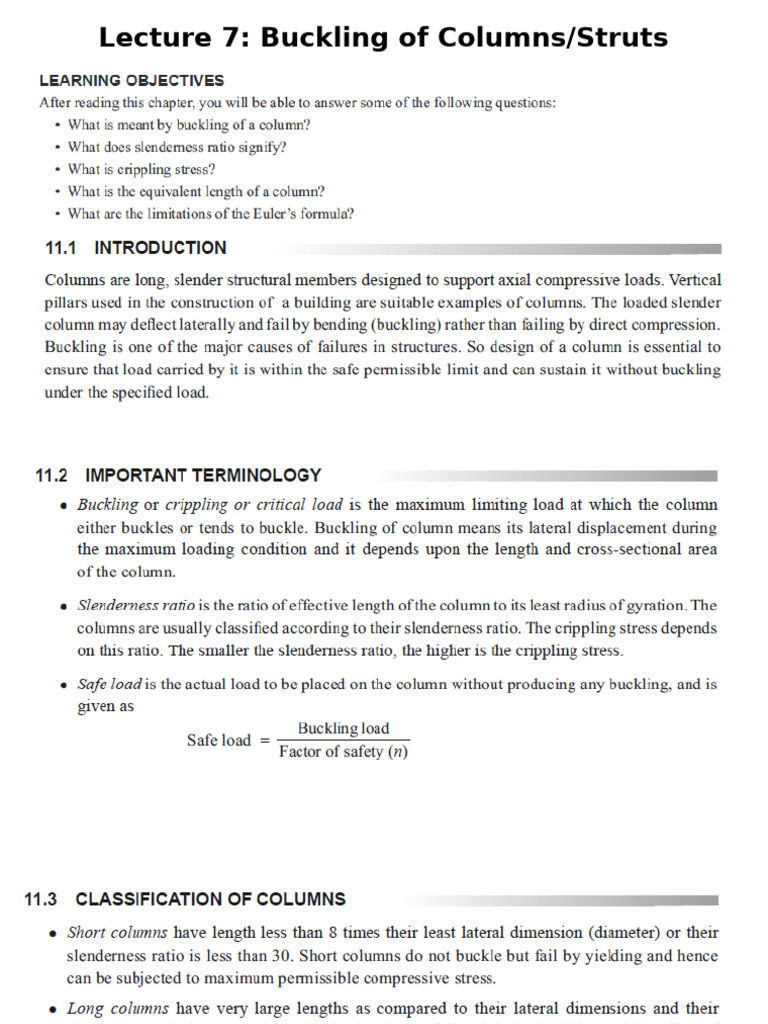 Lecture 7 Buckling of Columns | PDF | Language Arts & Discipline