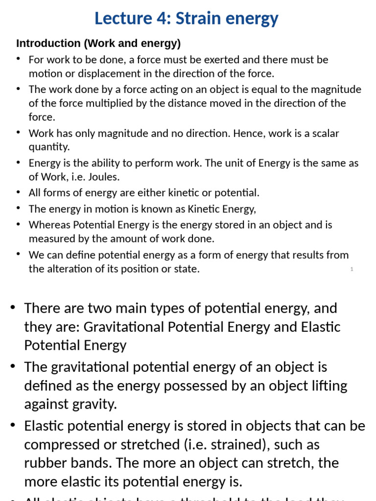 Lecture 4 Strain Energy | PDF | Potential Energy | Elasticity (Physics)