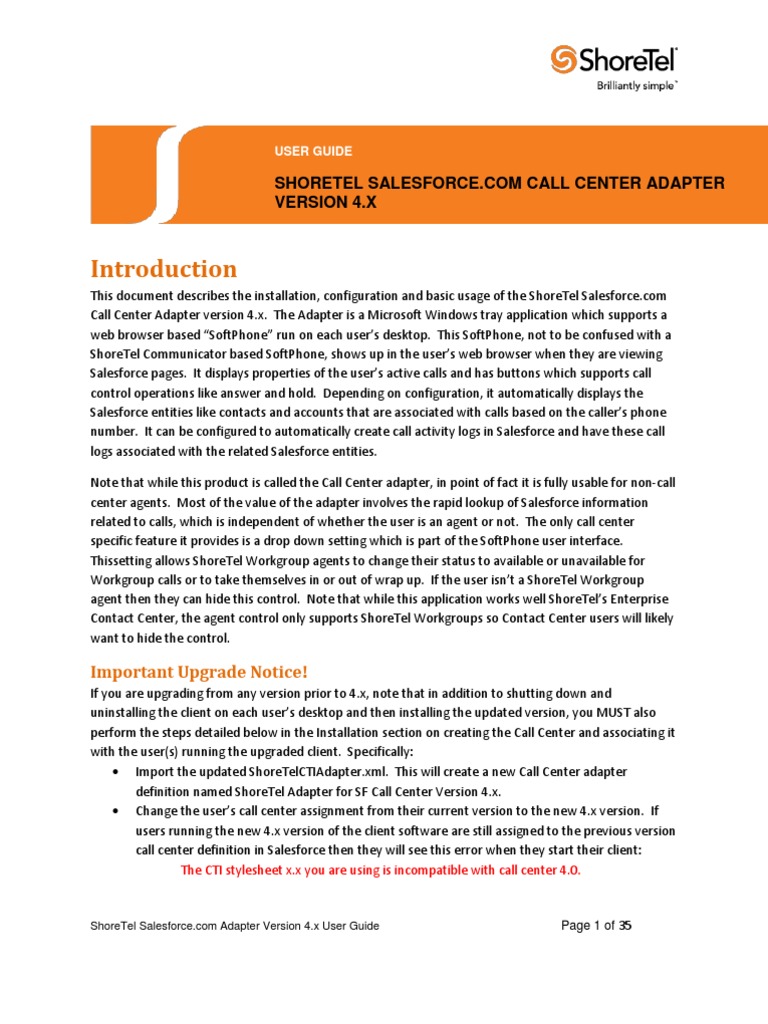 ShoreTel Sales Force Client User Guide | PDF | Salesforce.Com | Web Browser