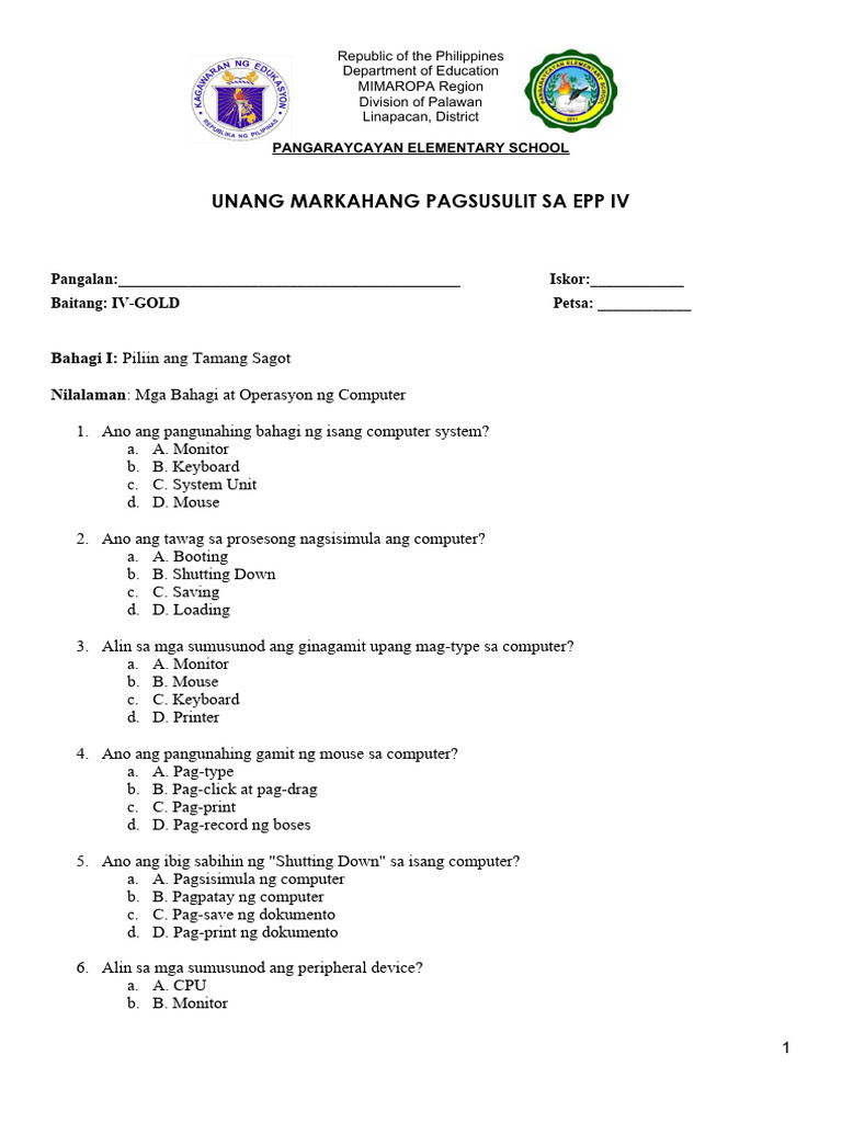 Q1 PT Epp 4 Matatag | PDF