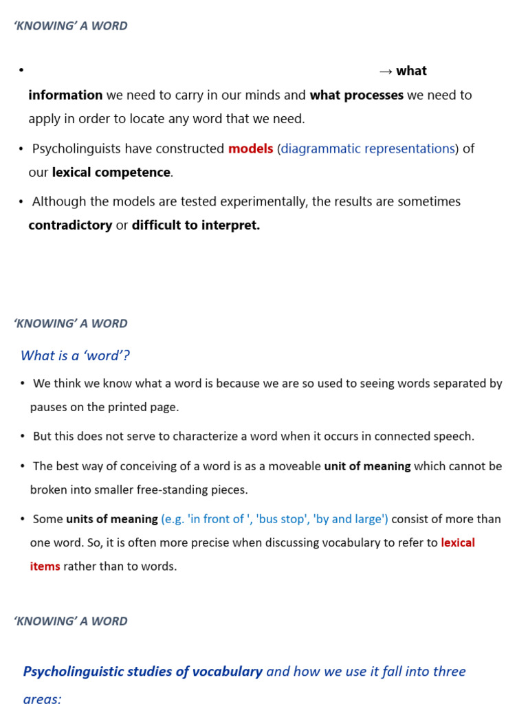 Understanding Lexical Knowledge in Vocabulary | PDF | Word | Lexical ...
