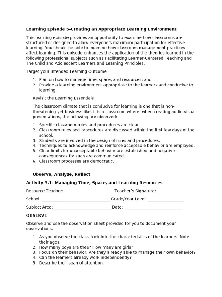 Learning Episodes 5 More 1 | PDF | Classroom Management | Learning