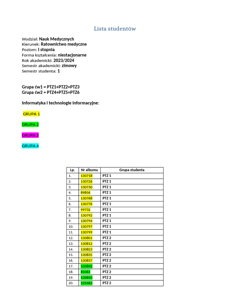 Podział Na Grupy-Nst 2023 | PDF
