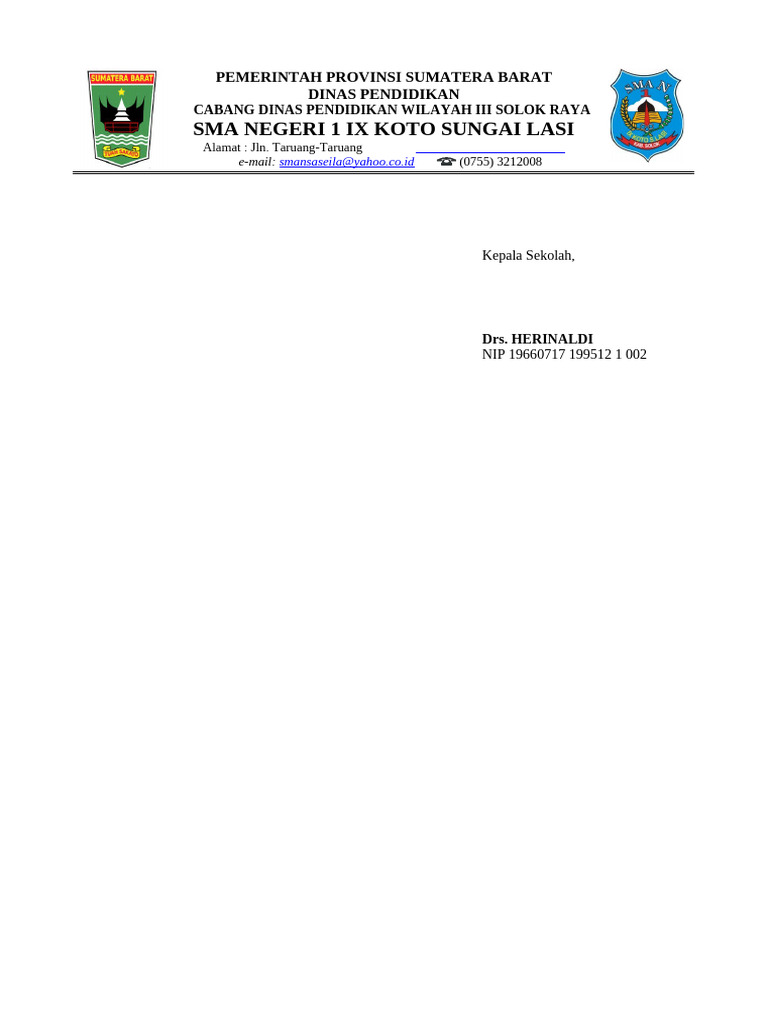 Kop Sekolah Sman 1 Ix Koto Sungai Lasi | PDF