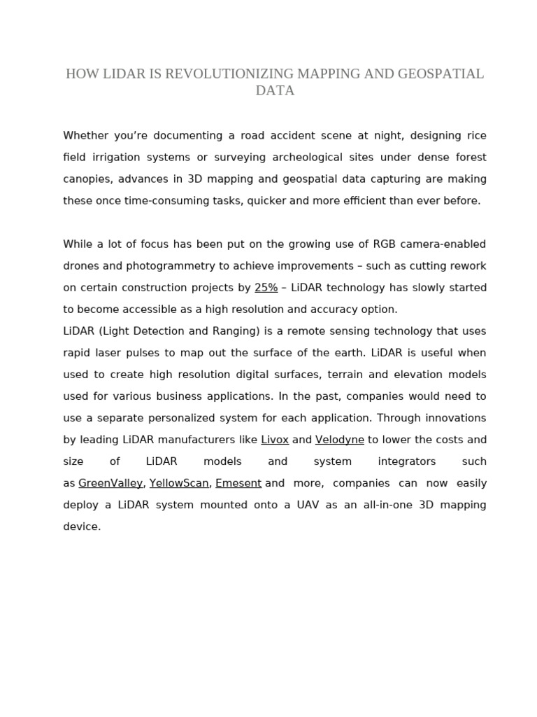 How Lidar Is Revolutionizing Mapping and Geospatial Data | PDF | Lidar ...