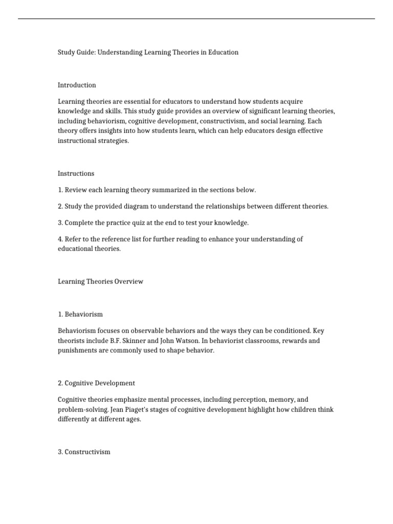 BUSINESS N500 Study Guide Understanding Learning Theories in Ed | PDF | Constructivism ...