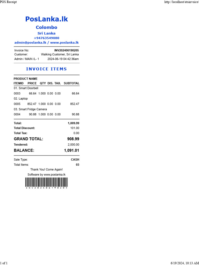 POS Receipt for Invoice INV202406190205 | PDF