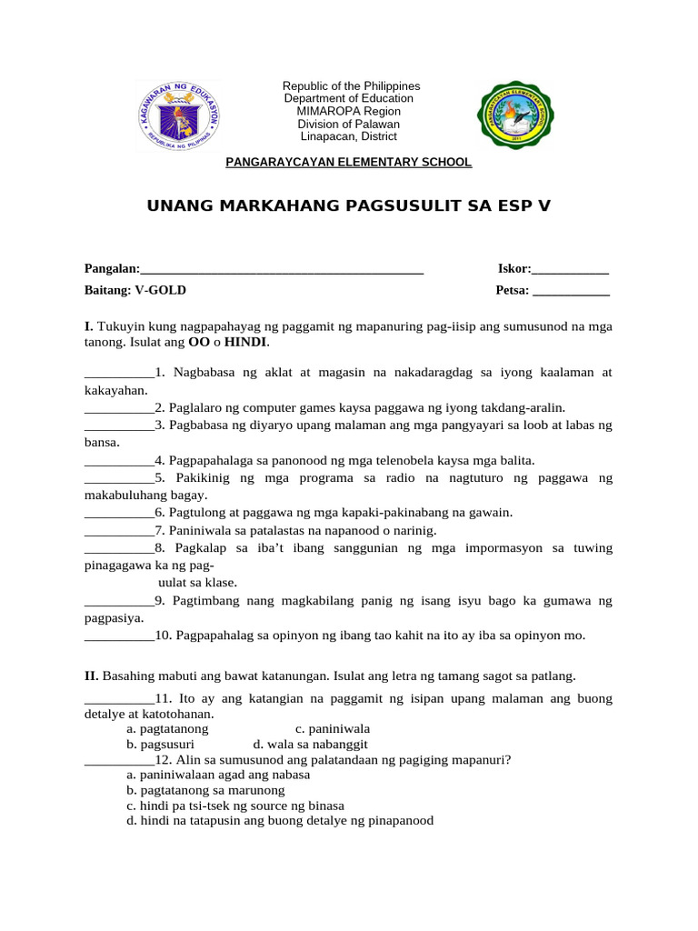 Grade 5 1ST Q PT | PDF